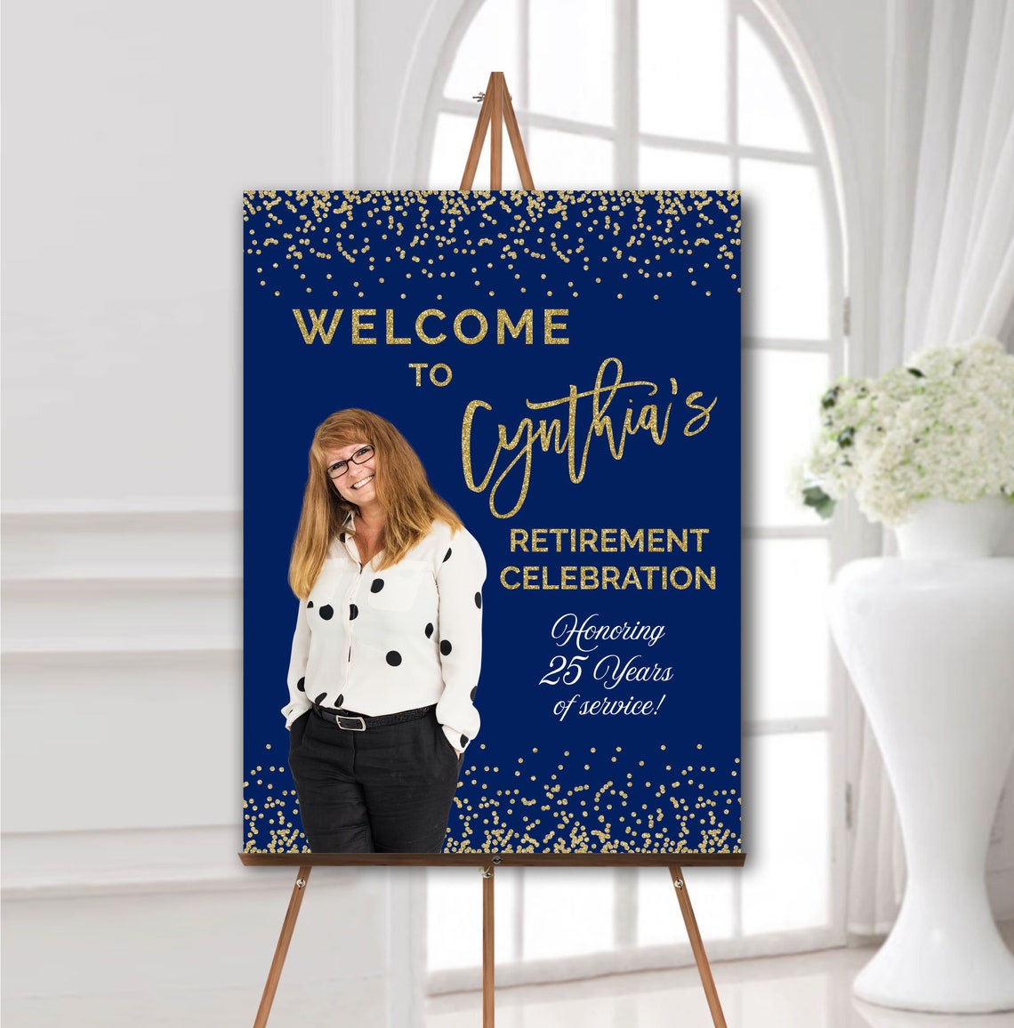 Retirement Party Welcome Sign With Photo Navy Blue and Gold - Etsy
