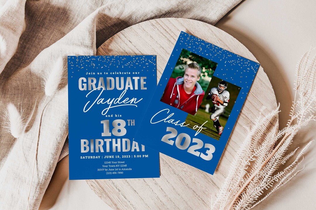 Graduation and 18th Birthday Invitations With Photo Combined Birthday ...