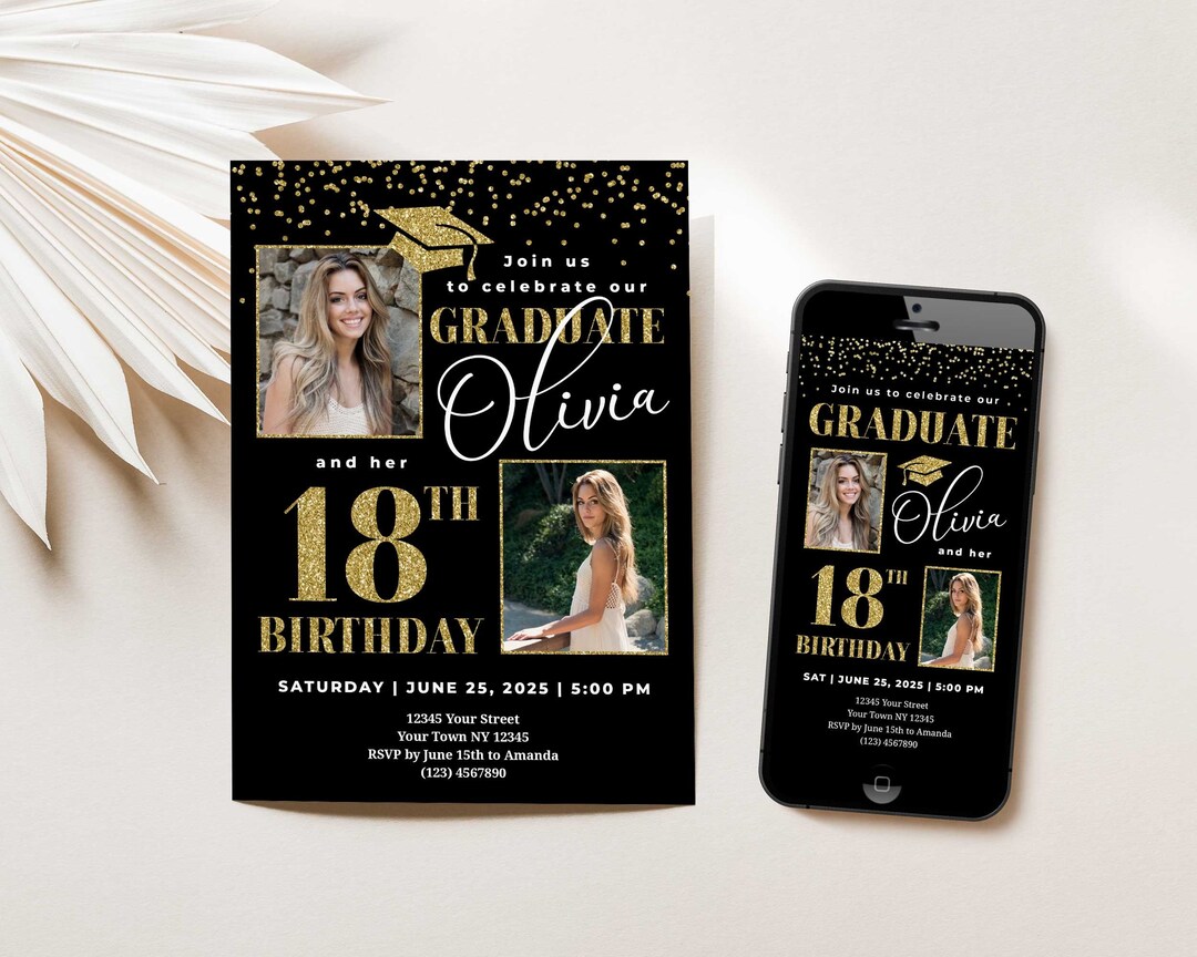 Graduation and Birthday Invitation With Photos 18th Birthday - Etsy