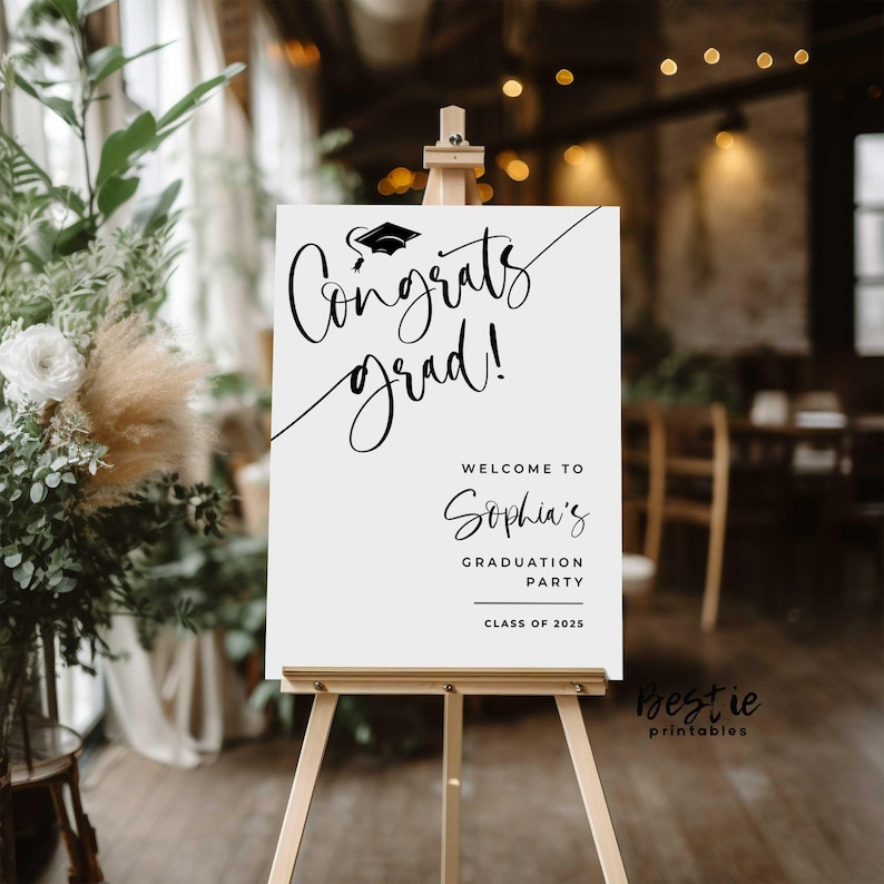 Modern Graduation Welcome Sign, Minimalist Party Decor (digital or ...