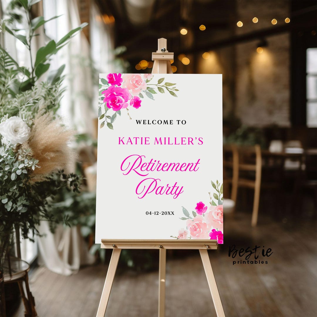 Pink Retirement Party Welcome Sign for Women, Retirement Celebration ...