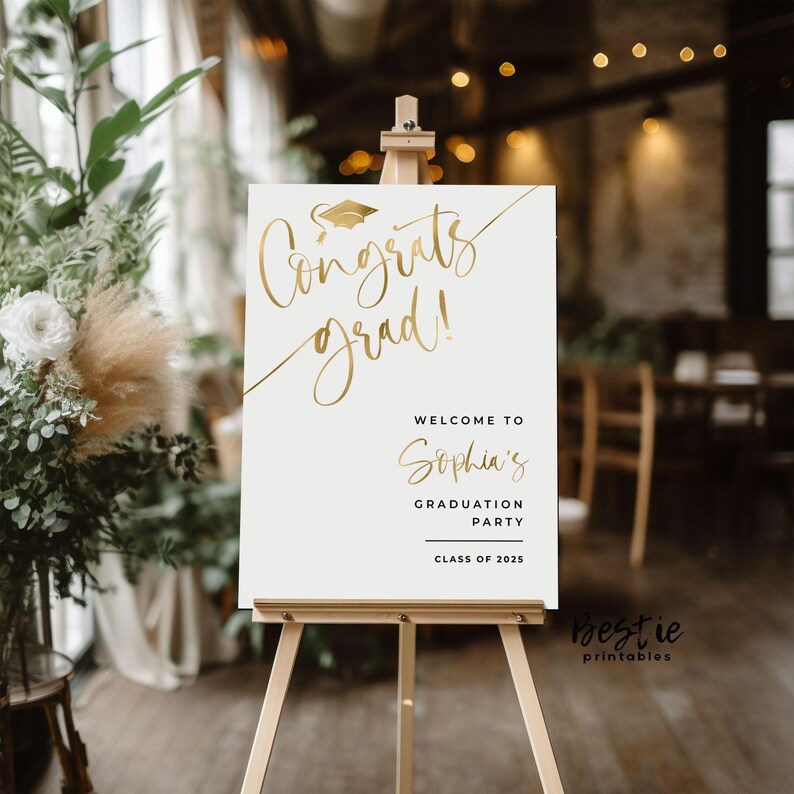 Modern Graduation Welcome Sign, Graduation Party Decorations White and ...