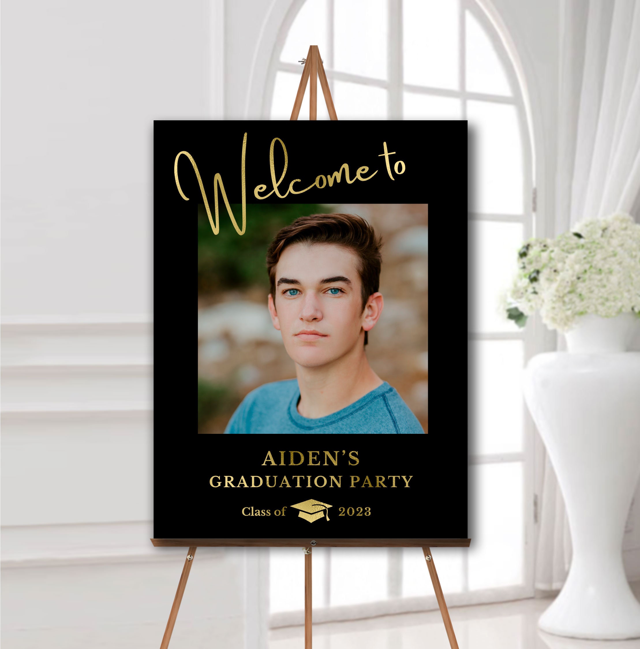 Elegant Graduation Welcome Sign With Photo for Boys Printed Foam Board ...