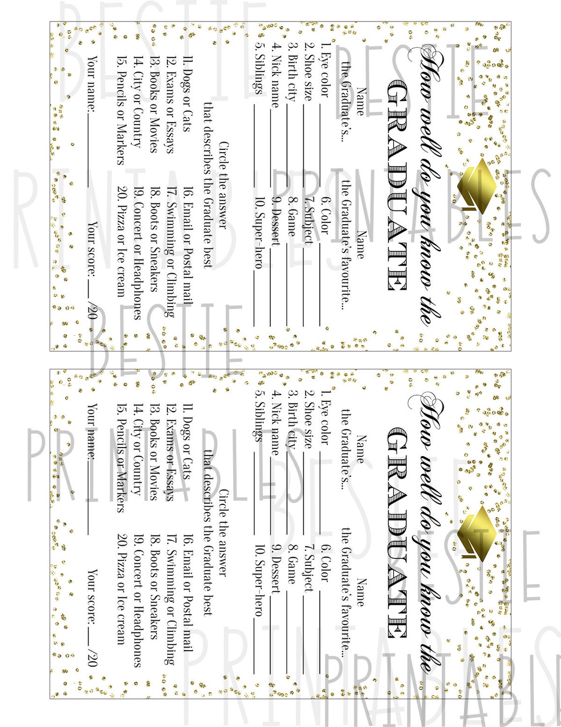 Graduation Party Game Printable Graduation Game Cards 5x7 How | Etsy