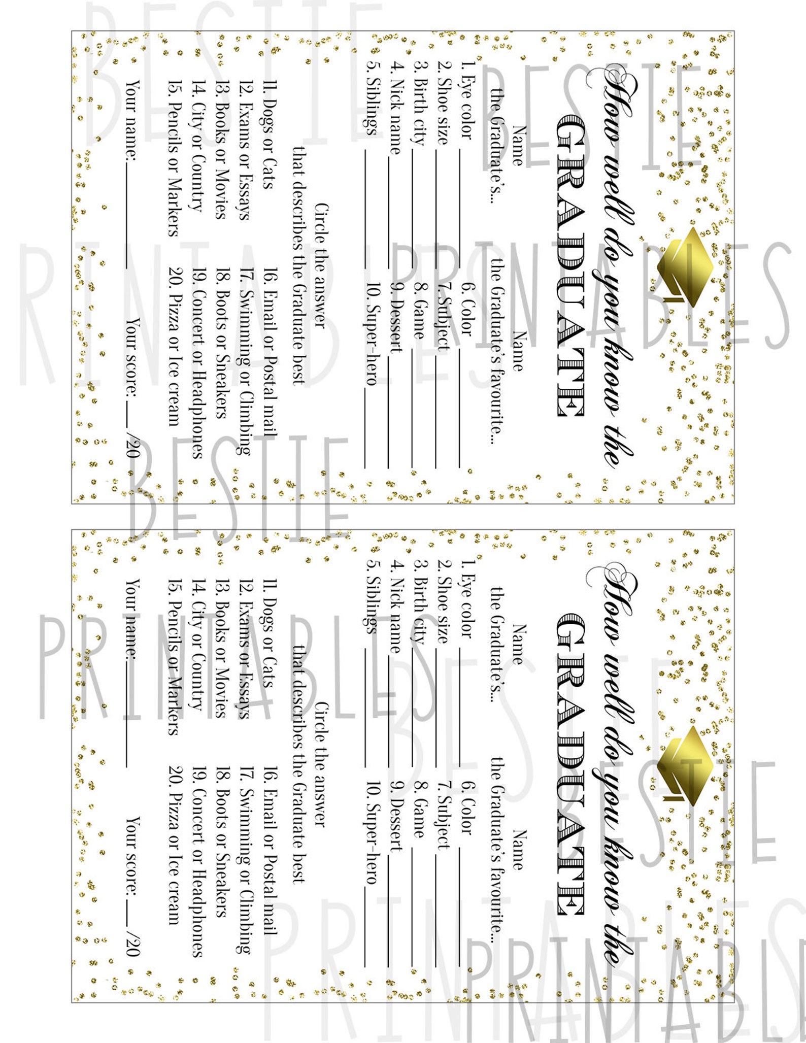 Graduation Party Game Printable Graduation Game Cards 5x7 How | Etsy