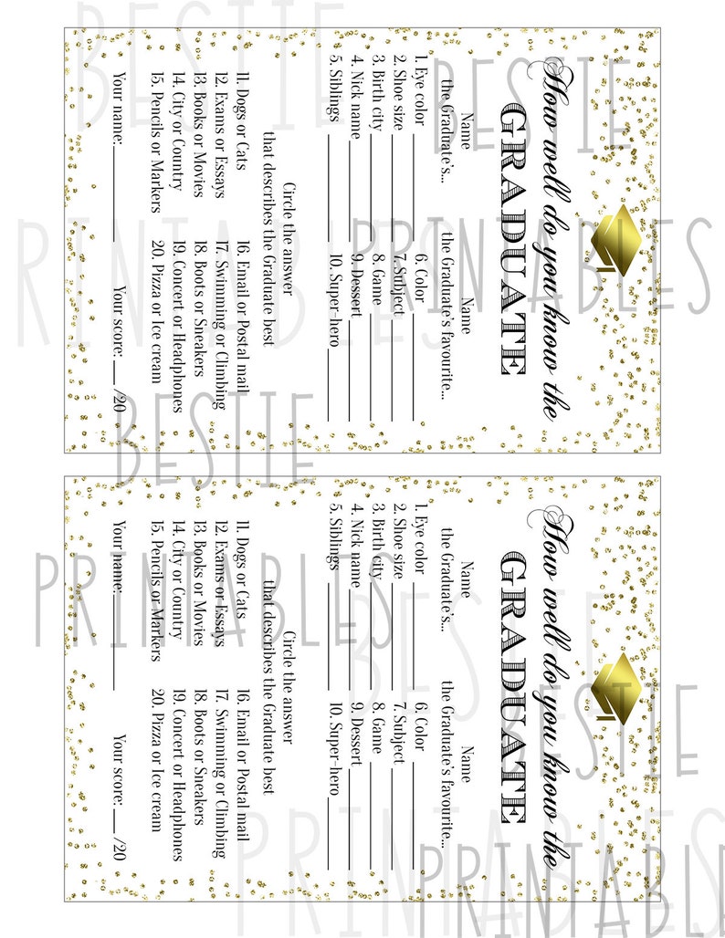 Graduation Party Game Printable Graduation Game Cards 5x7 How | Etsy