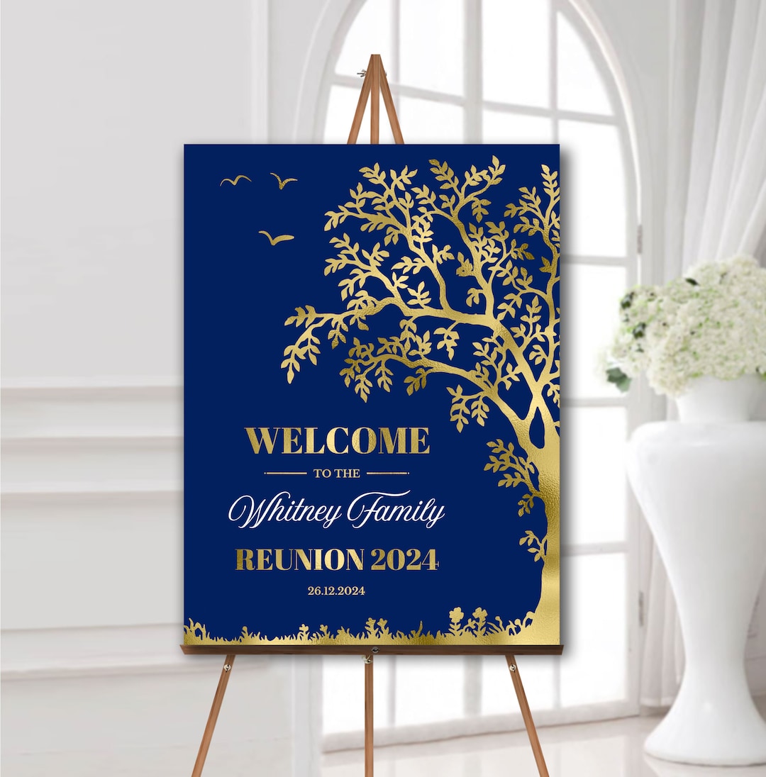 Family Reunion Welcome Sign, Navy Blue and Gold, Family Gathering ...
