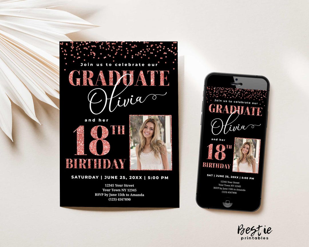 Graduation and Birthday Invitation With Photo, 18th Birthday and ...