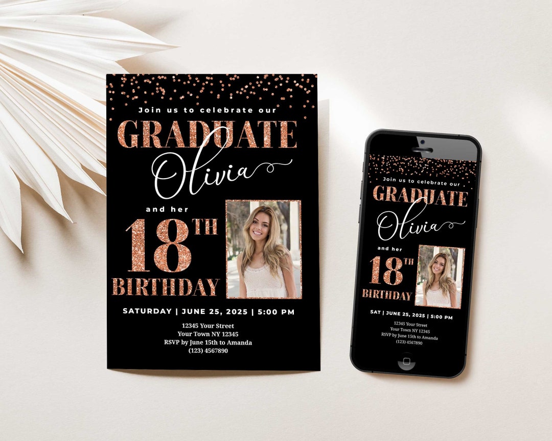 Graduation and Birthday Invitation With Photo 18th Birthday and ...