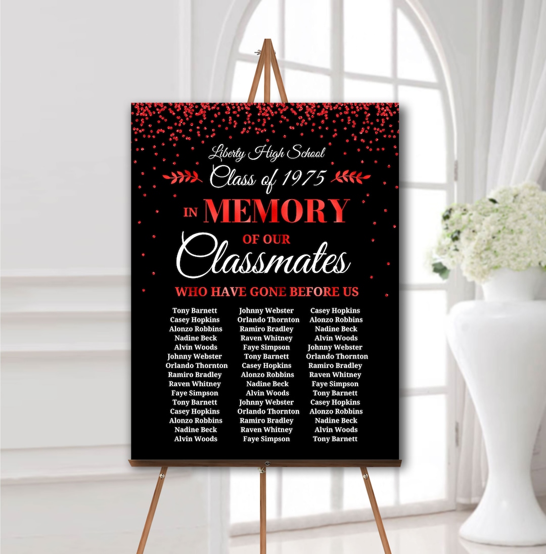 In Memory of Classmates Sign Red and Black in Memory Sign for Reunion ...