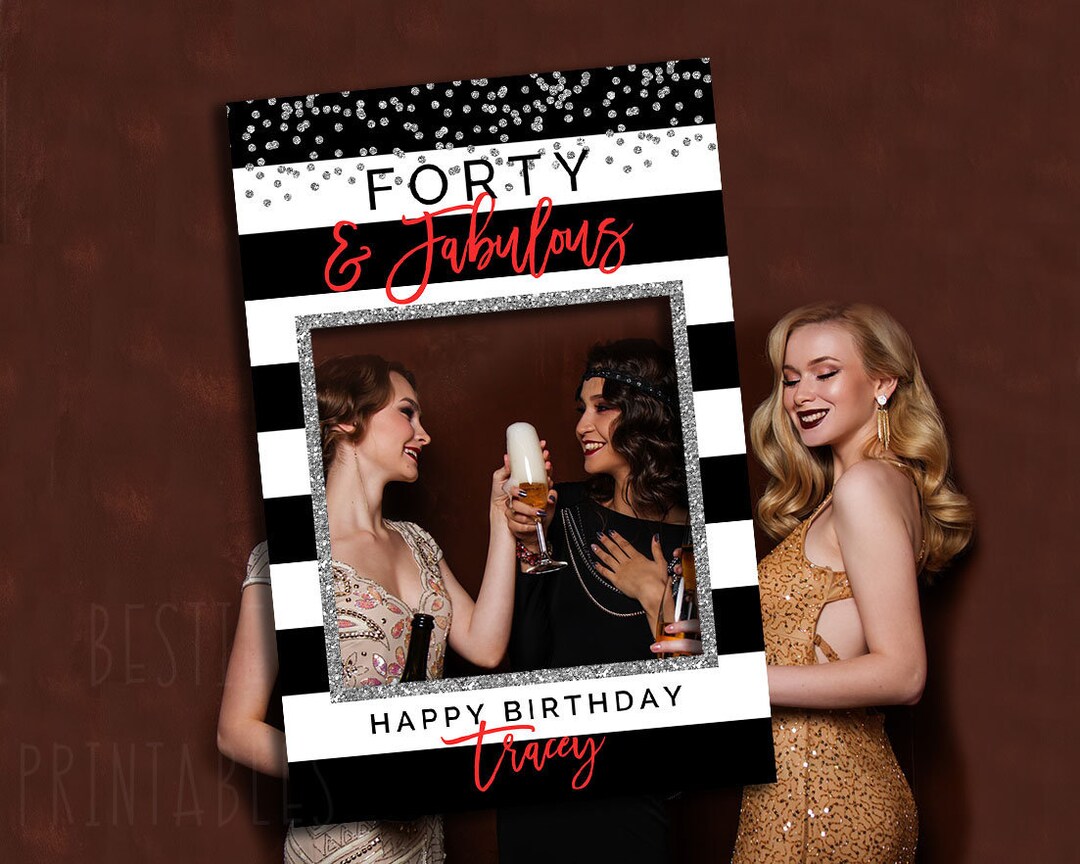 Black Silver Red 40th Birthday Decoration Photo Booth Frame Selfie ...