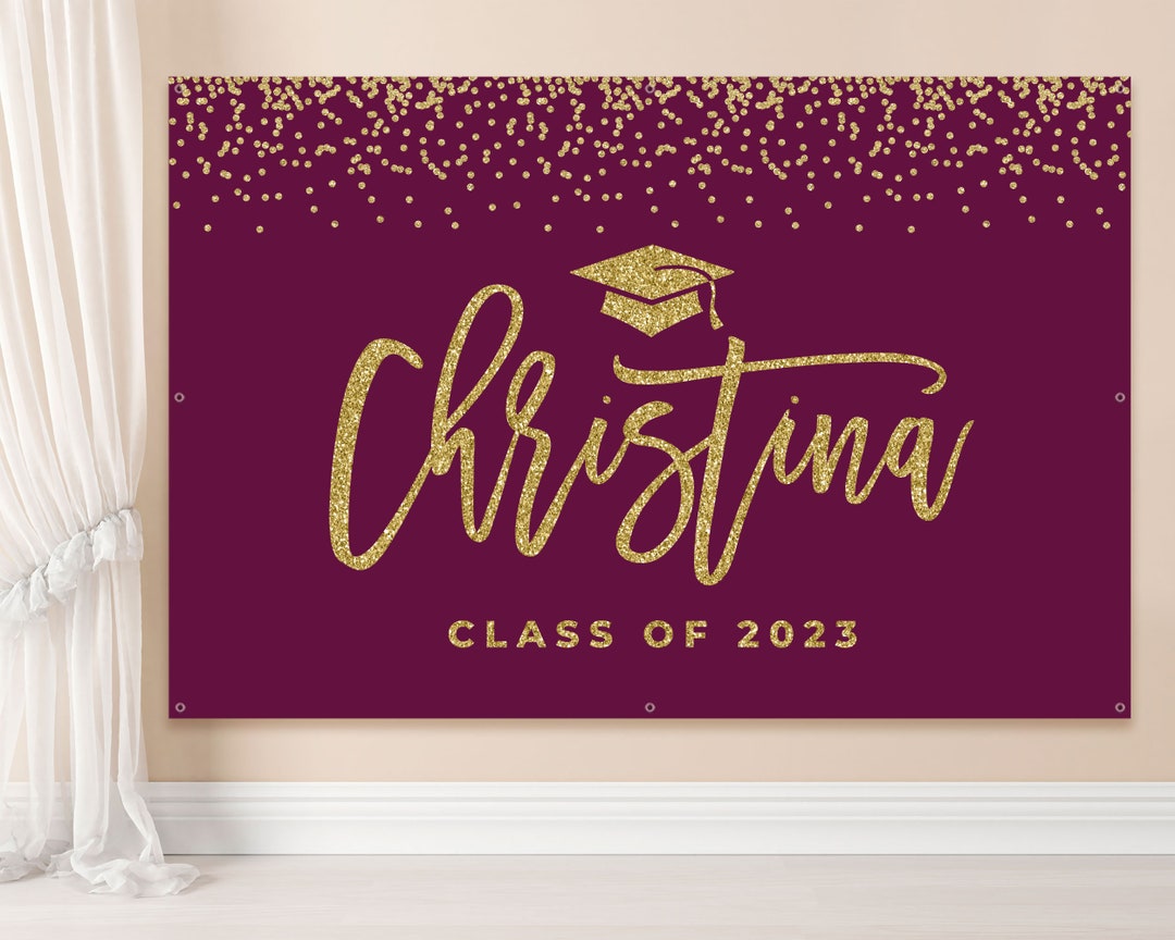 Graduation Banner Maroon / Burgundy Graduation Party Decorations ...