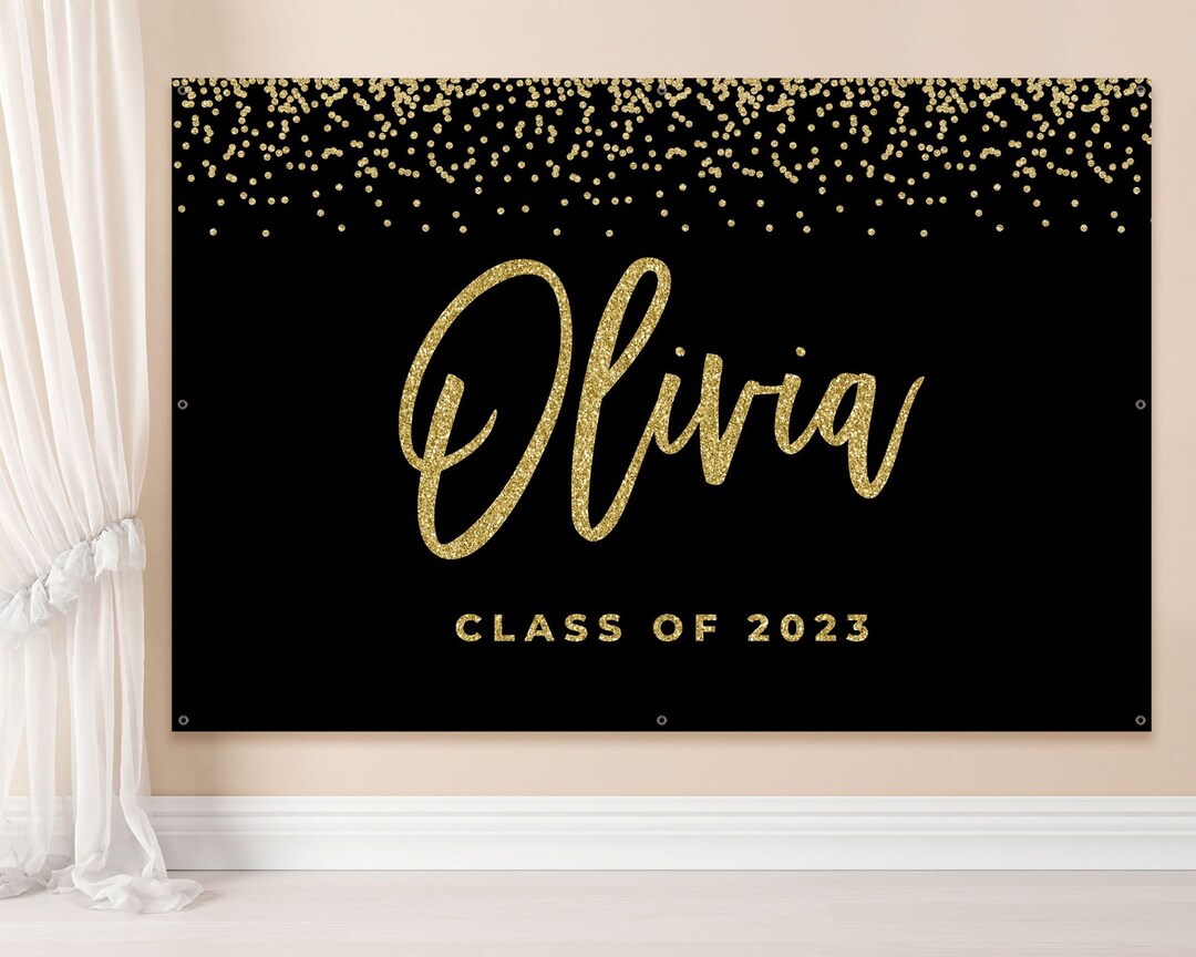 Graduation Banner 2023 Graduation Party Decorations Black and Gold ...