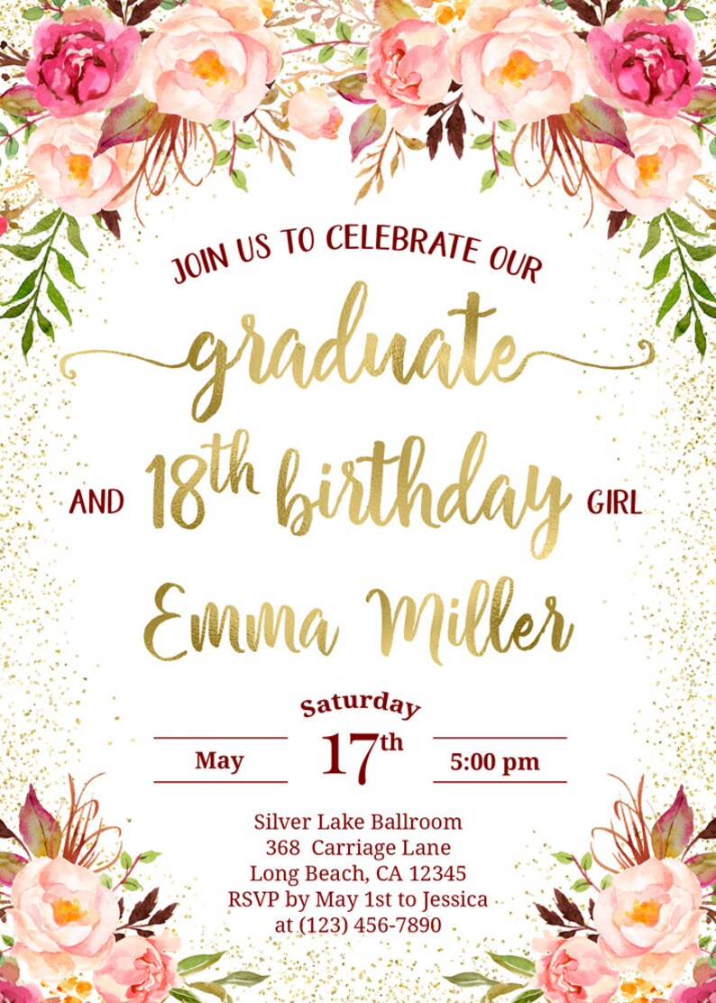 Graduation/birthday Invitation Girl Graduation and Birthday - Etsy