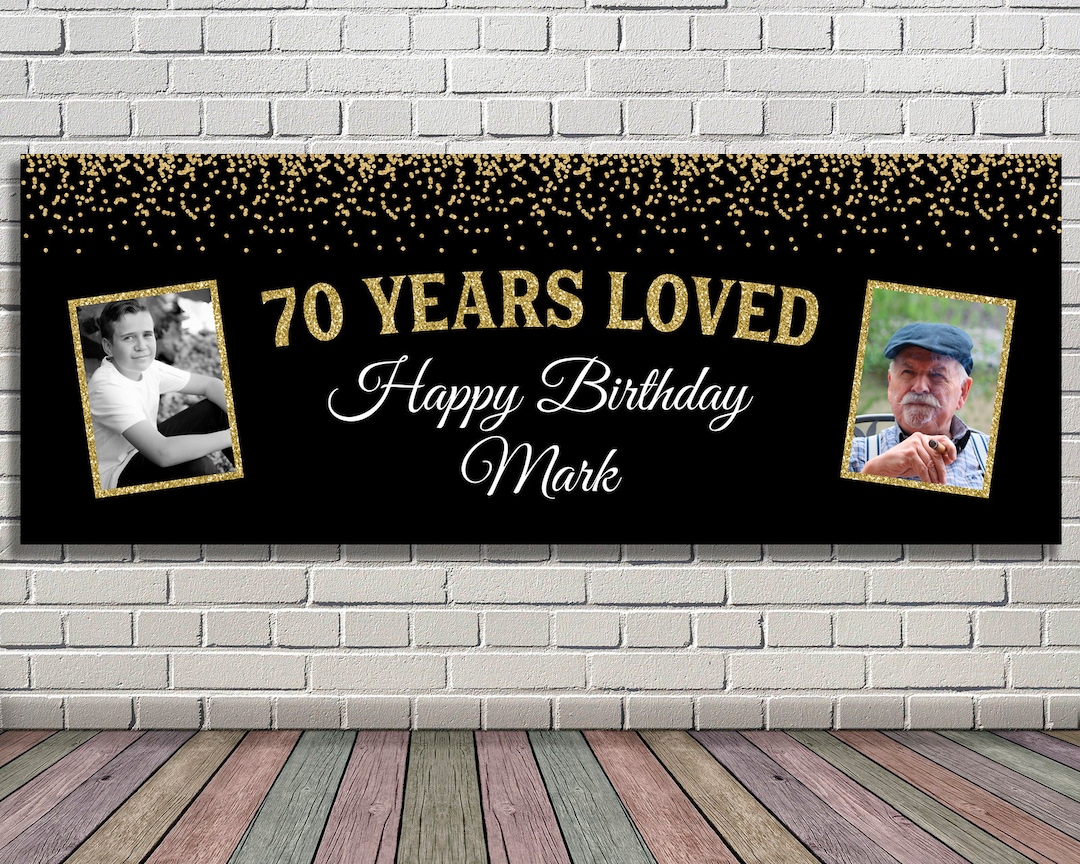 70th Birthday Banner 70th Birthday Decoration Black and Gold - Etsy