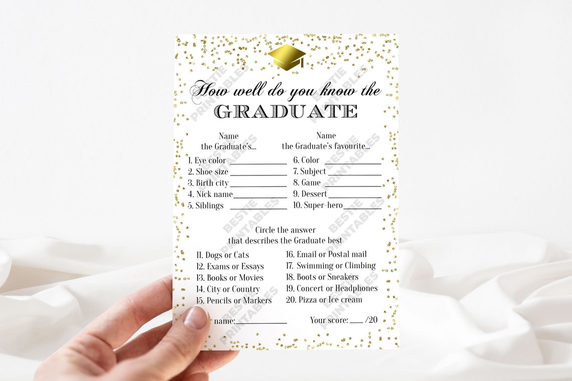 Graduation Party Game Printable Graduation Game Cards 5x7 How Well Do ...