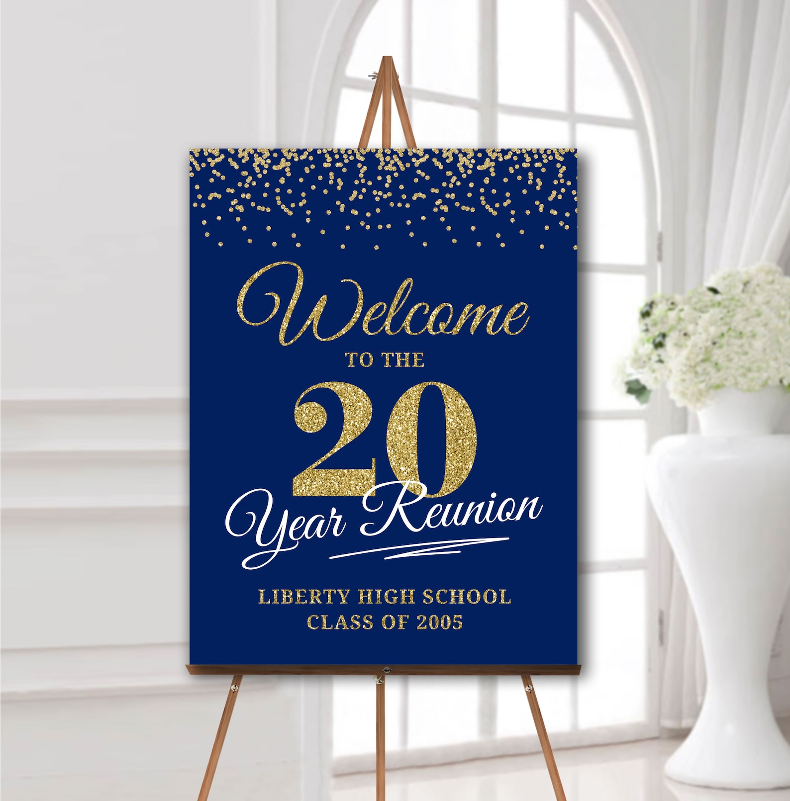 Class Reunion Sign Navy Blue and Gold 20 Year High School Reunion ...