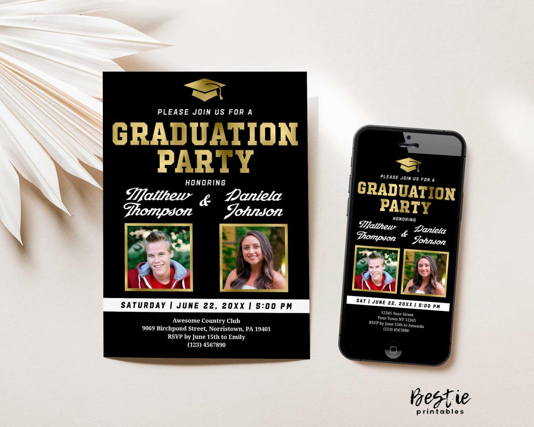 Twin Graduation Party Invitation Boys, Twin High School Grad Party ...