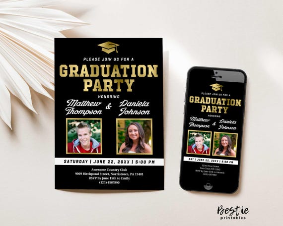 High School Graduation Party Invitations Twins