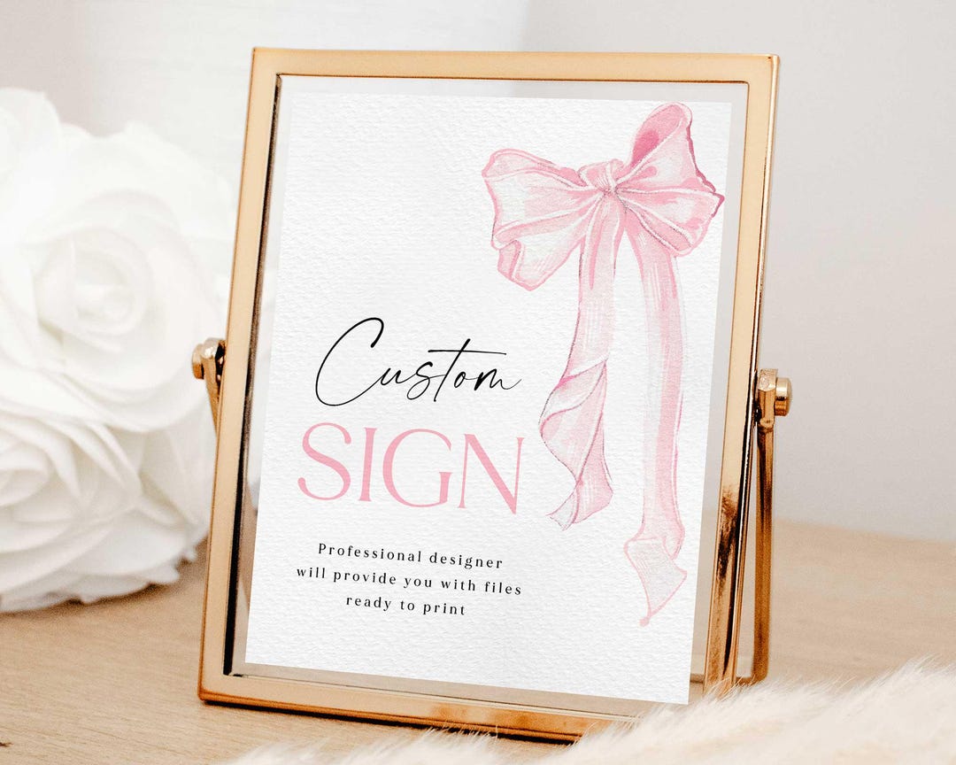 Pink Bow Custom Sign, Pink Bow Printable, Coquette Theme, Baby Shower ...