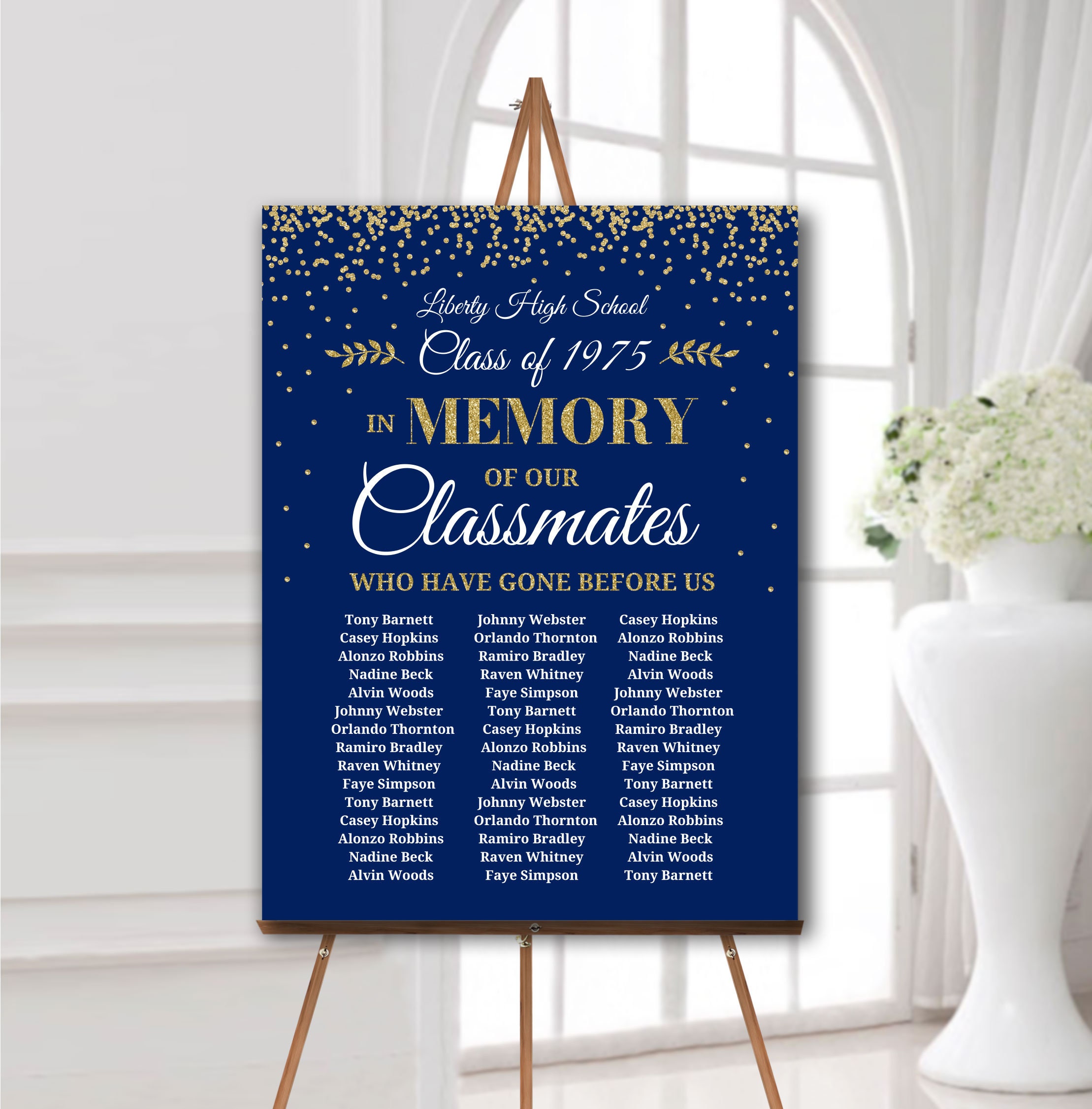 Navy Blue Reunion Memorial Sign With Names, in Memory Sign for Reunion ...