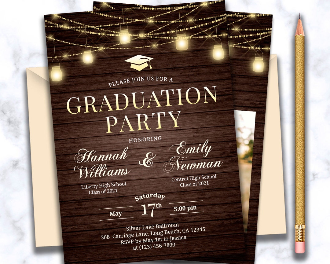 Twin Graduation Party Invitation Rustic Twin Graduation - Etsy