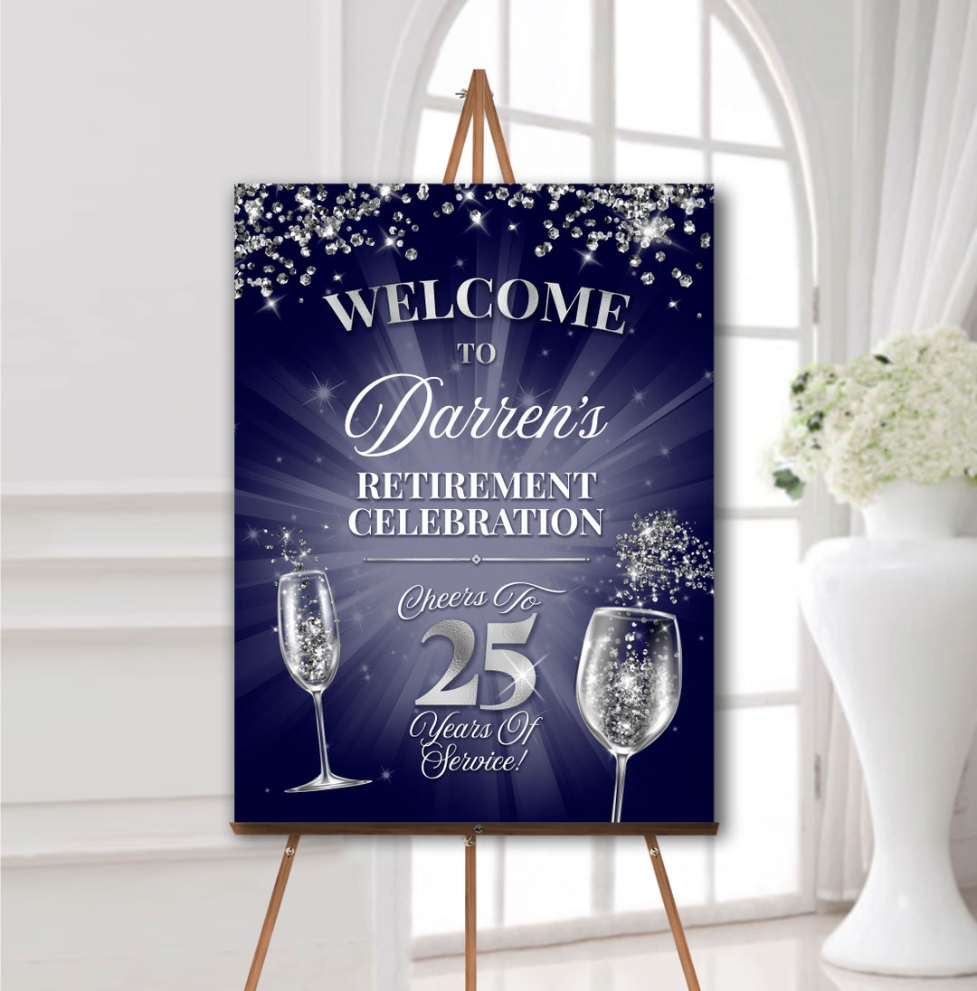 Retirement Party Sign Navy Blue and Silver, Retirement Party Foam Board ...