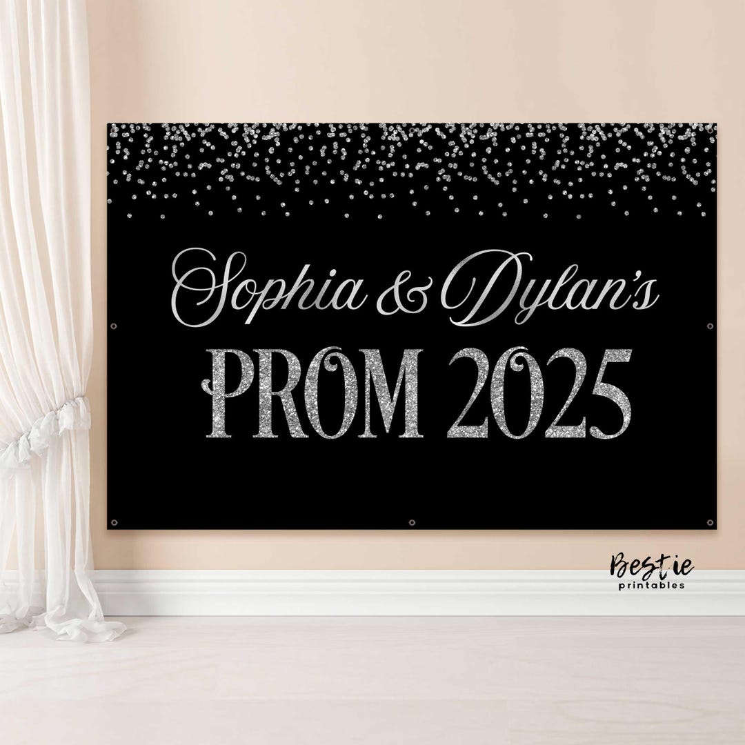 Prom 2025 Backdrop Sign, Prom Decorations Black and Silver, Prom Send ...