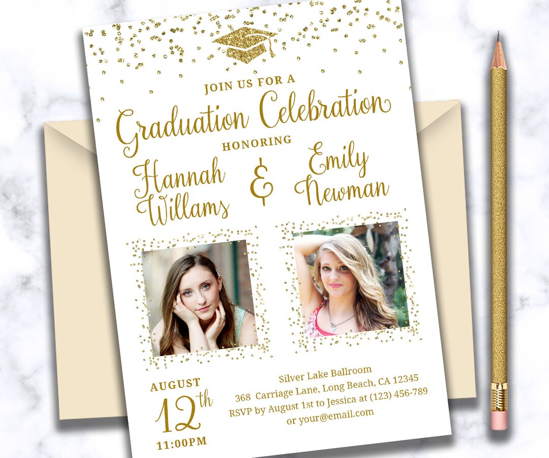 Twin Graduation Invitation Gold Twin Graduation Invitations Double ...
