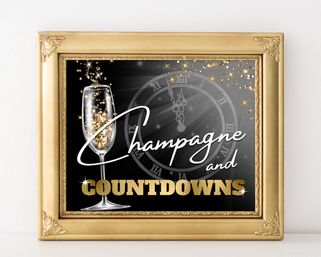 Champagne and Countdowns Sign, New Years Eve Decorations, Black Silver ...