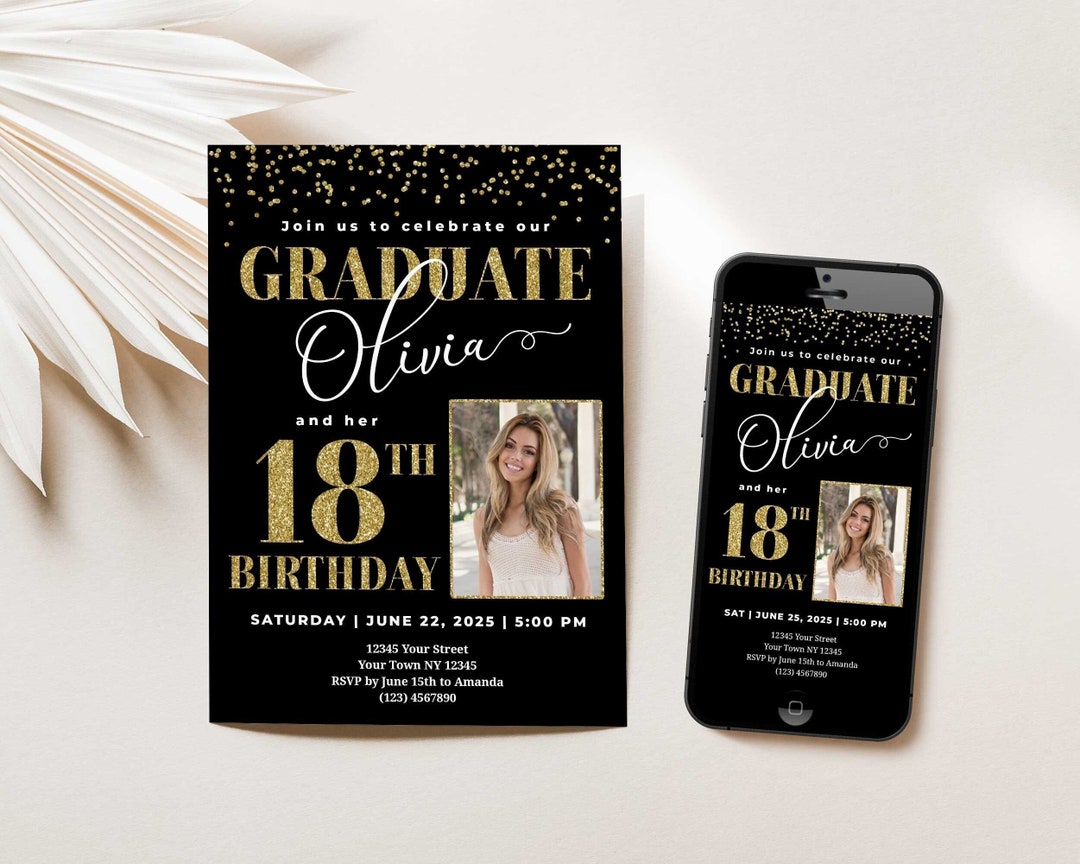 Graduation and Birthday Invitation With Photo 18th Birthday and ...