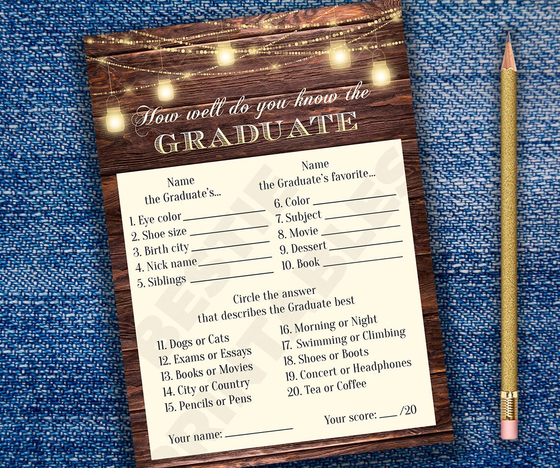 Rustic Graduation Game Cards Printable Graduation Party Game - Etsy