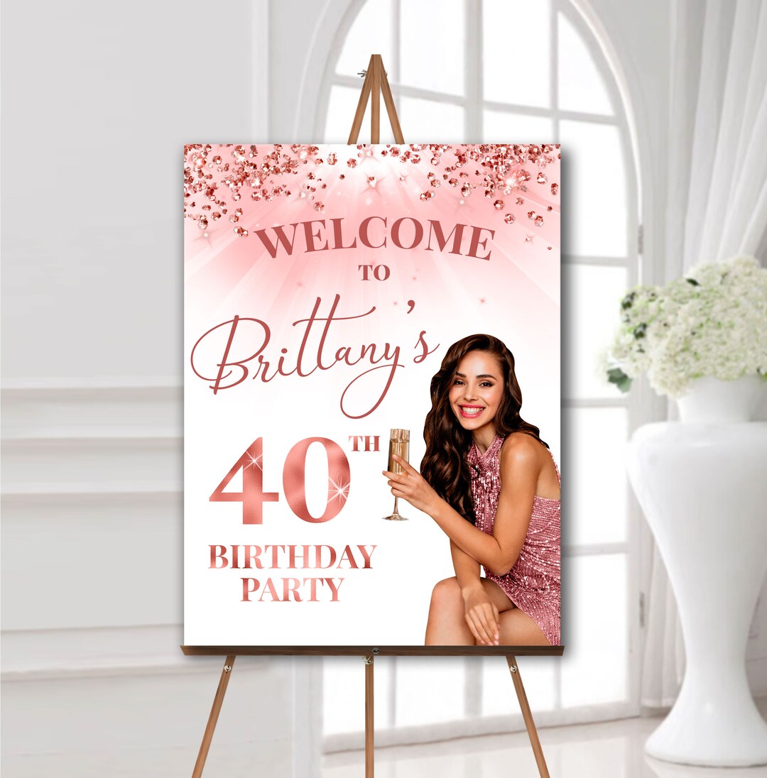 40th Birthday Welcome Sign With Photo Birthday Sign Personalized ...