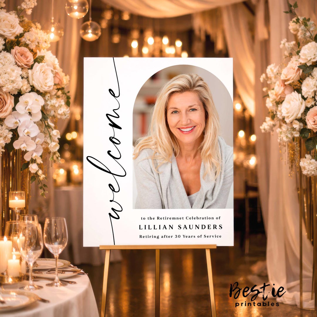 Retirement Welcome Sign With Photo, Modern Retirement Party Decoration ...