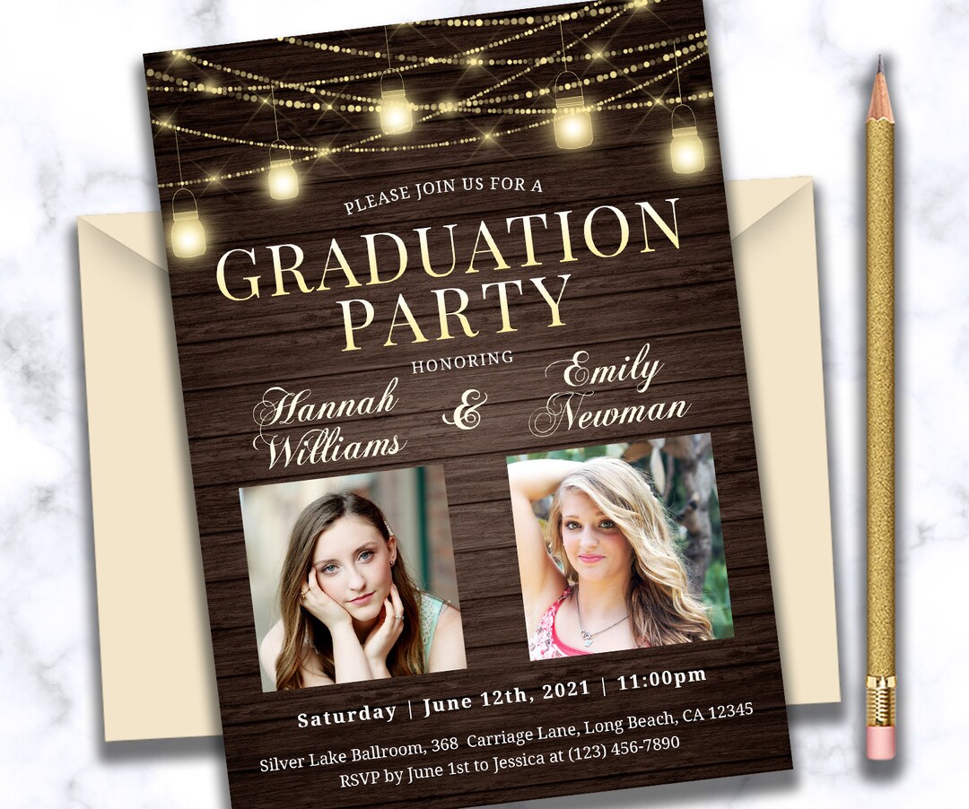 Twin Graduation Invitation Rustic Joint Graduation Invitation Double ...