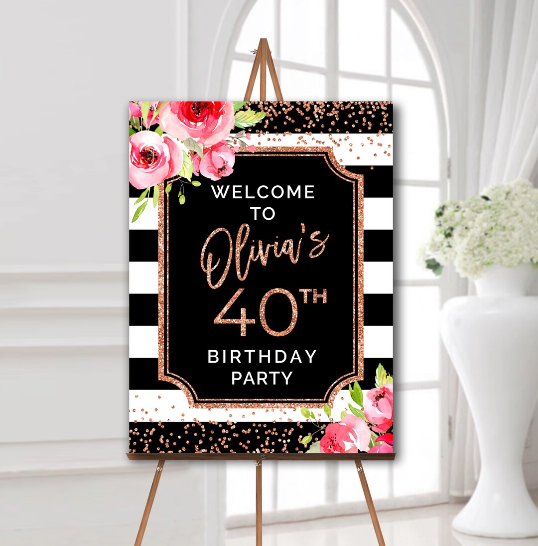 Welcome Sign Rose Gold 40th Birthday Party Decoration for Woman 50th ...