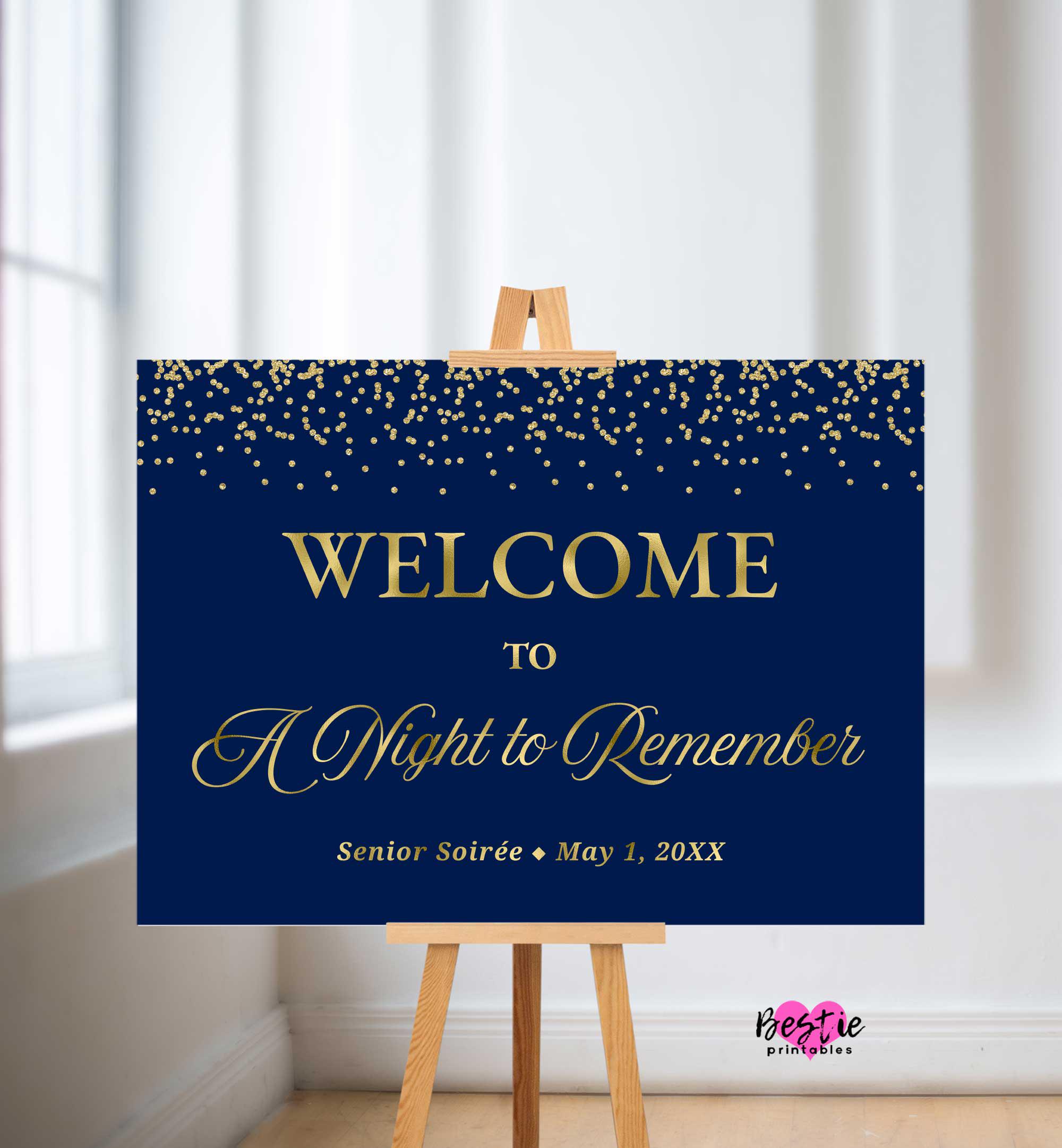 Navy & Gold Senior Prom Sign, Night to Remember Theme (foam Board or ...