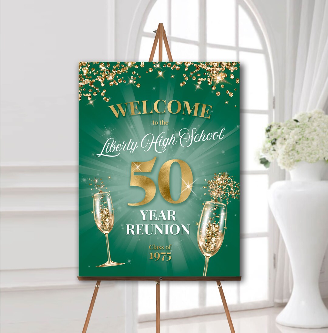 Class Reunion Welcome Sign Green and Gold, Printed or Digital 50th Year ...