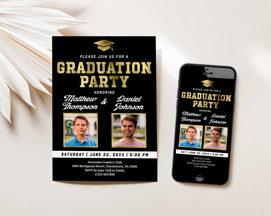 Twin Graduation Party Invitation Boys Twin High School Graduation Party ...