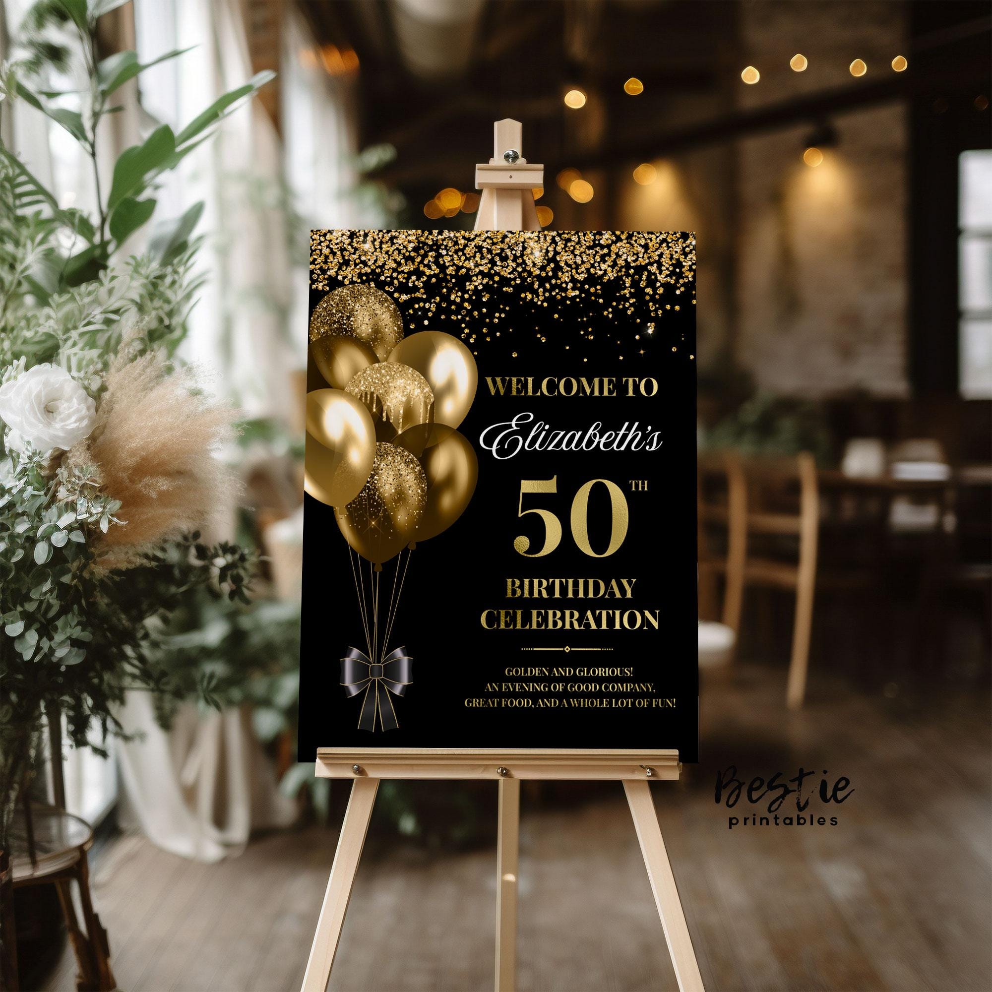50th Birthday Sign for Easel, Any Age Birthday Celebration Welcome Sign ...