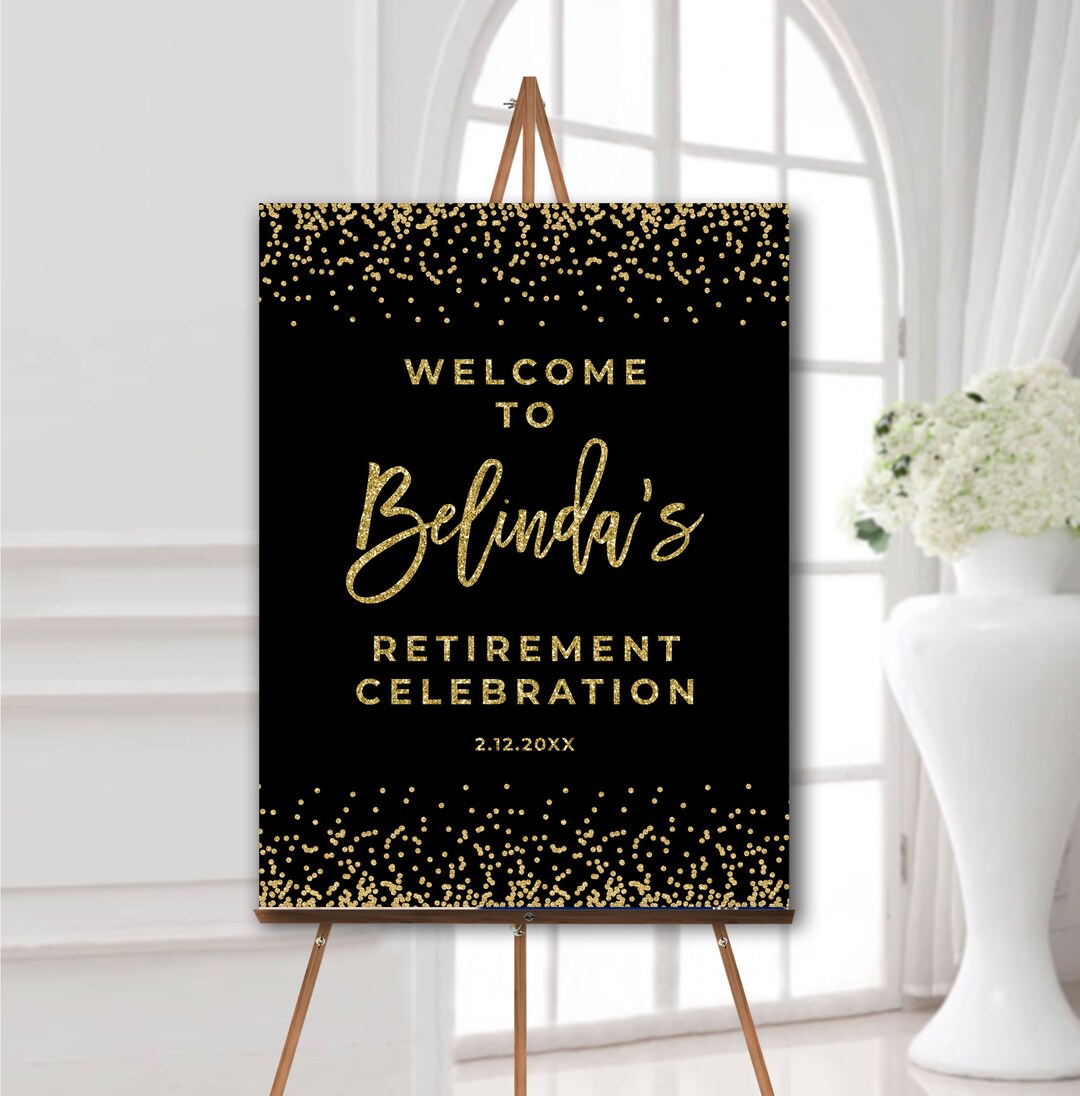 Retirement Welcome Sign, Retirement Party Decoration Black and Gold ...