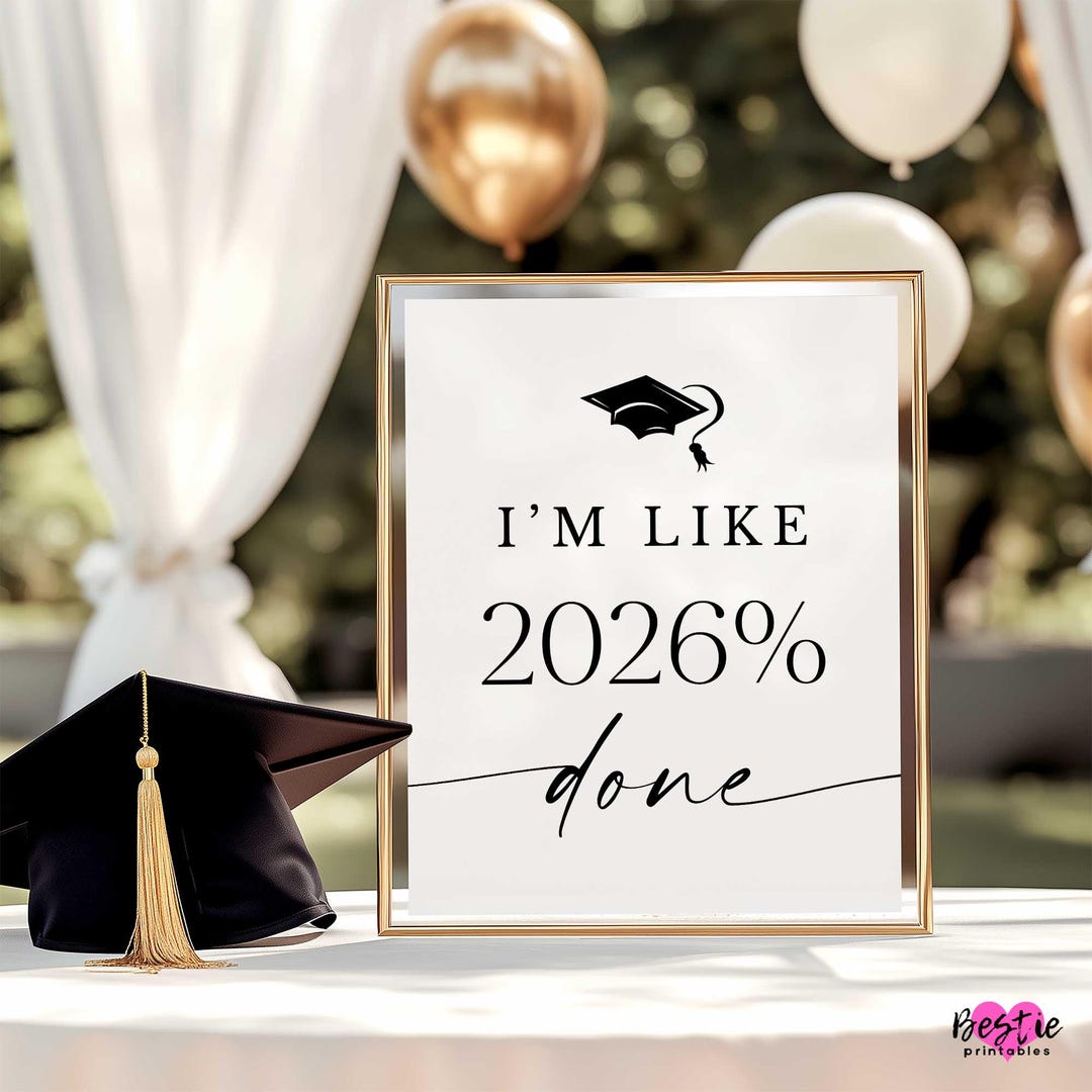 Funny Graduation Sign, I'm Like 2026% Done, Modern Party Poster ...
