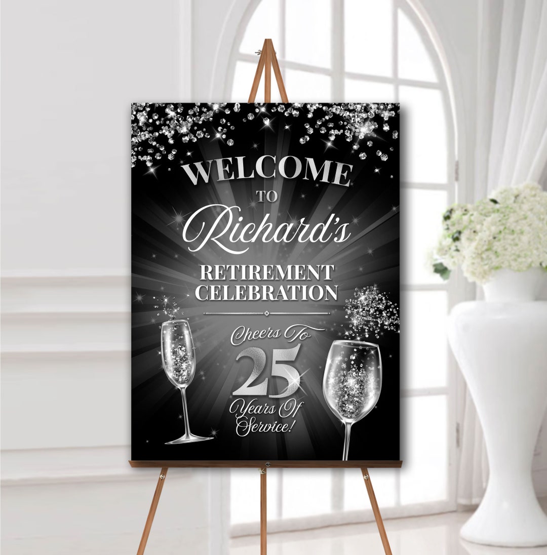 Retirement Party Welcome Sign Black and Silver, Retirement Party Foam ...