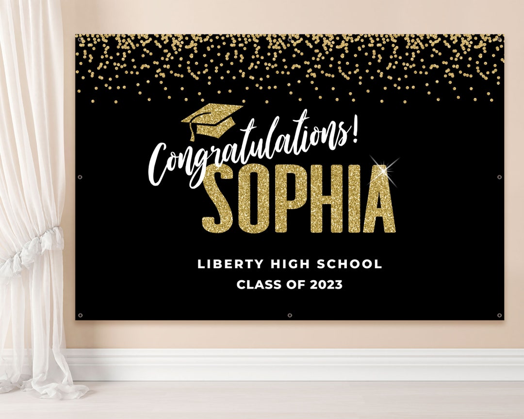 Congratulations Banner Black and Gold Graduation Backdrop Graduation ...