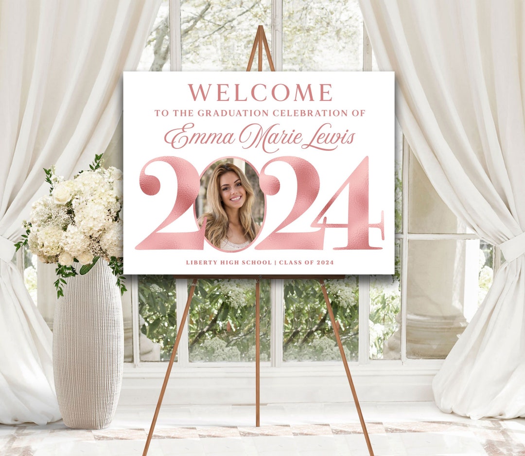 Rose Gold Graduation Welcome Sign 2024, Graduation Celebration Sign ...