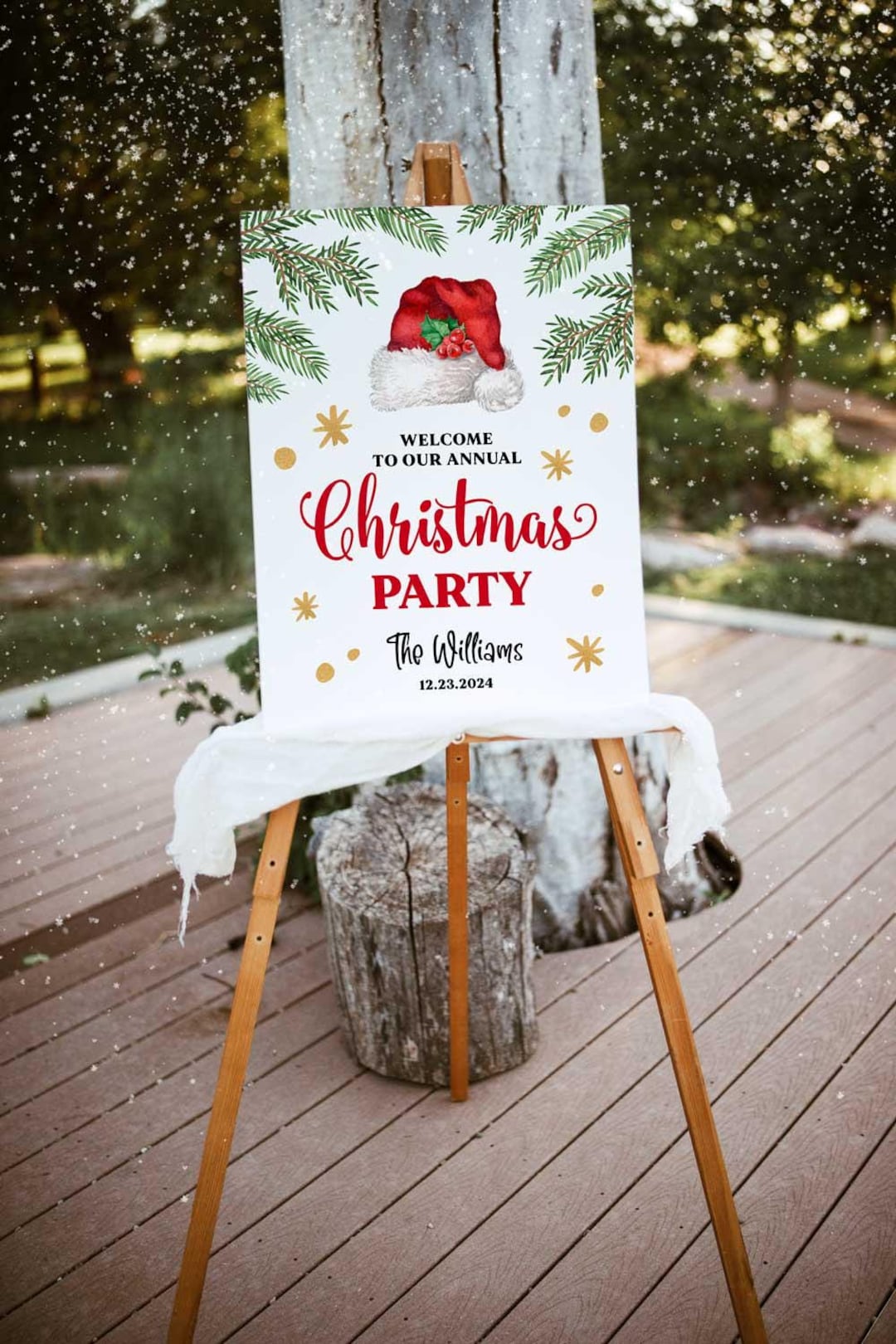 Christmas Party Welcome Sign, Santa Hat, Red and Green, Poster Board ...