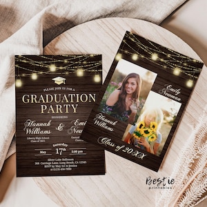 Twin Graduation Party Invitation Rustic, Twins Grad Party Invite ...