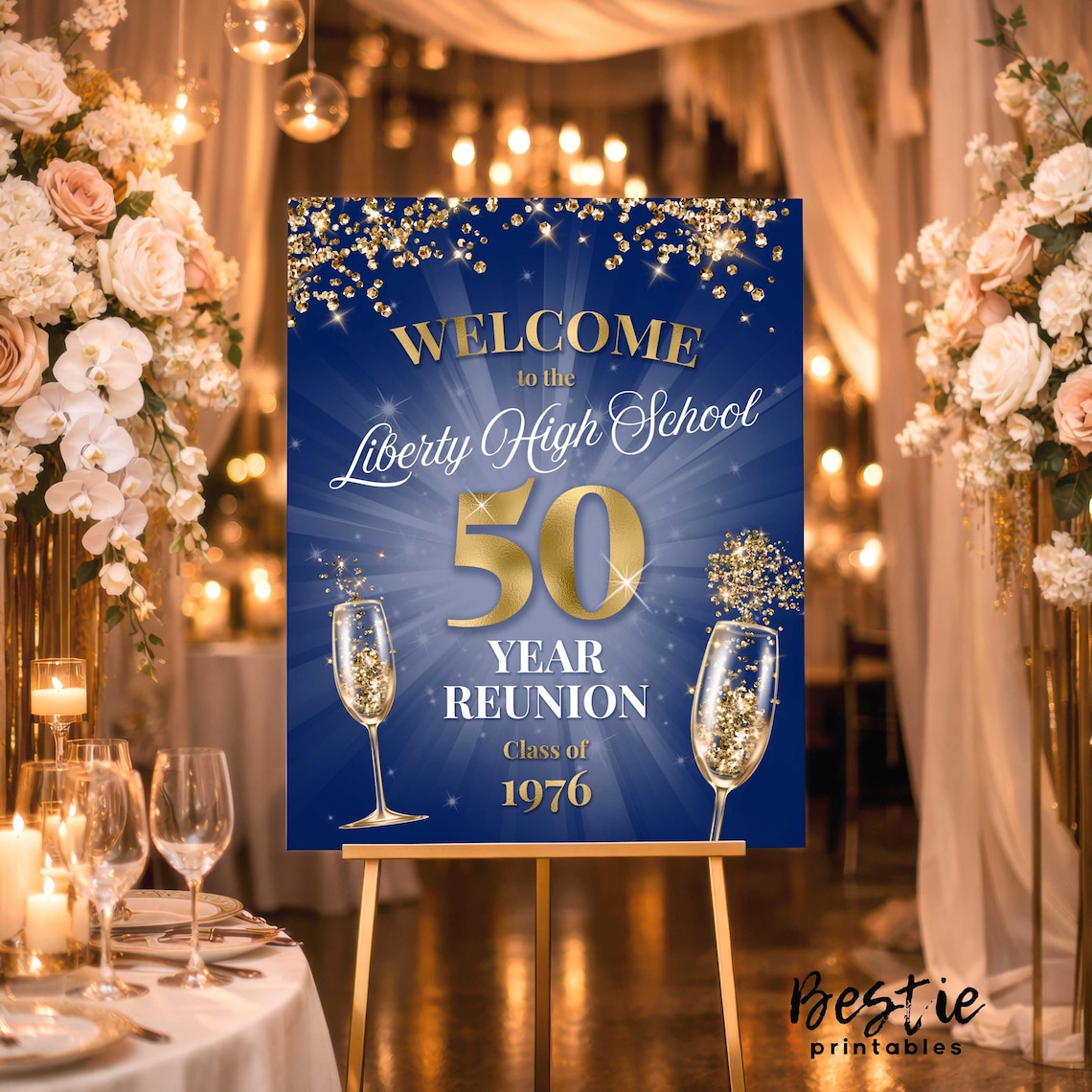Navy Blue Class Reunion Poster, 50th Year Reunion, Class of 1976, Any ...