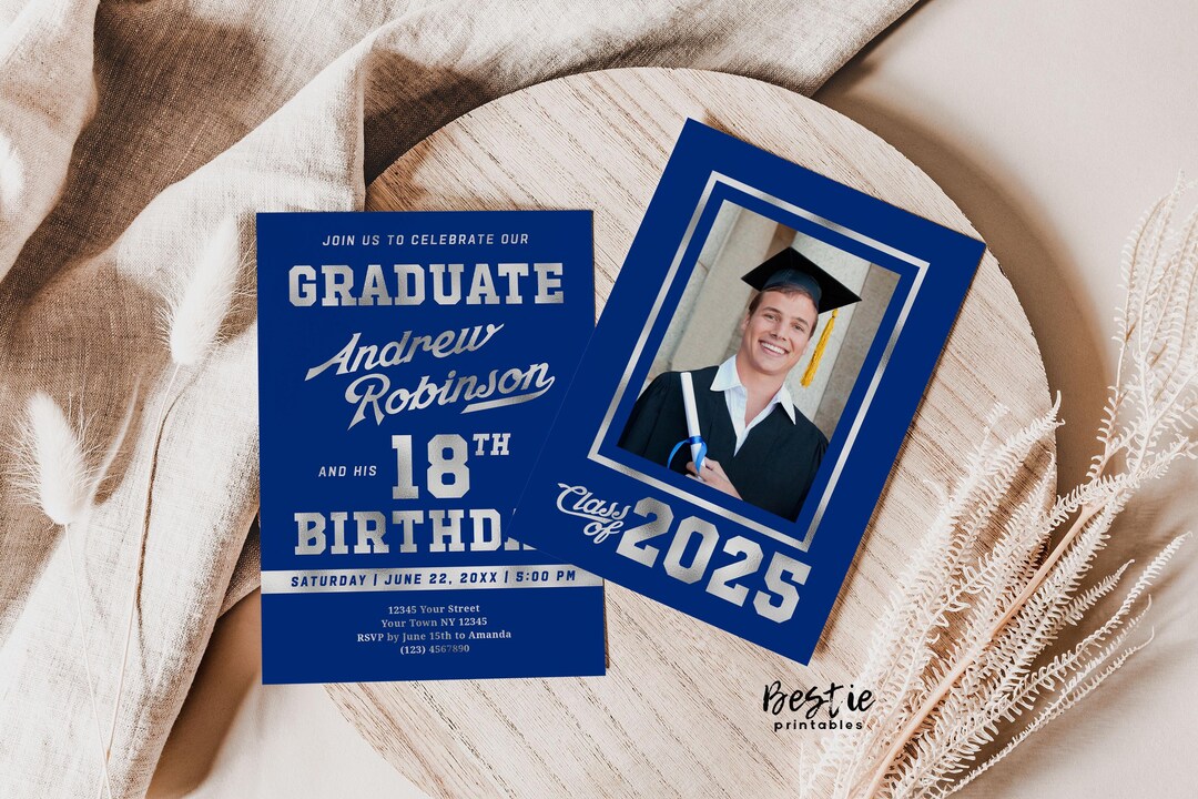 Graduation Birthday Party Invitation Boys, 18th Birthday Graduation ...