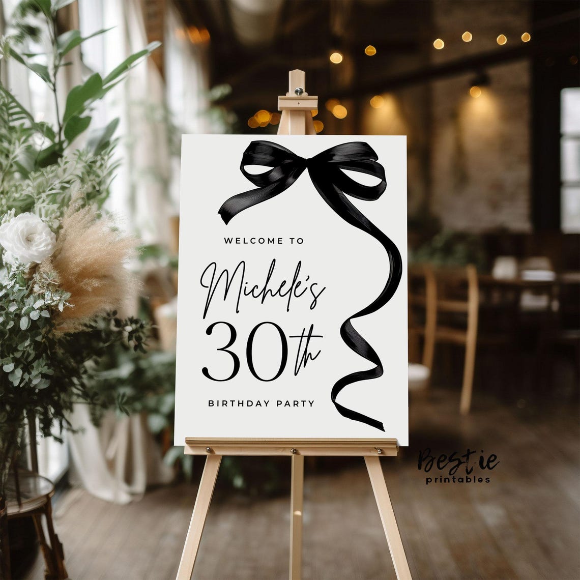 Black Bow Birthday Welcome Sign, 30th Birthday Poster, Modern Coquette ...